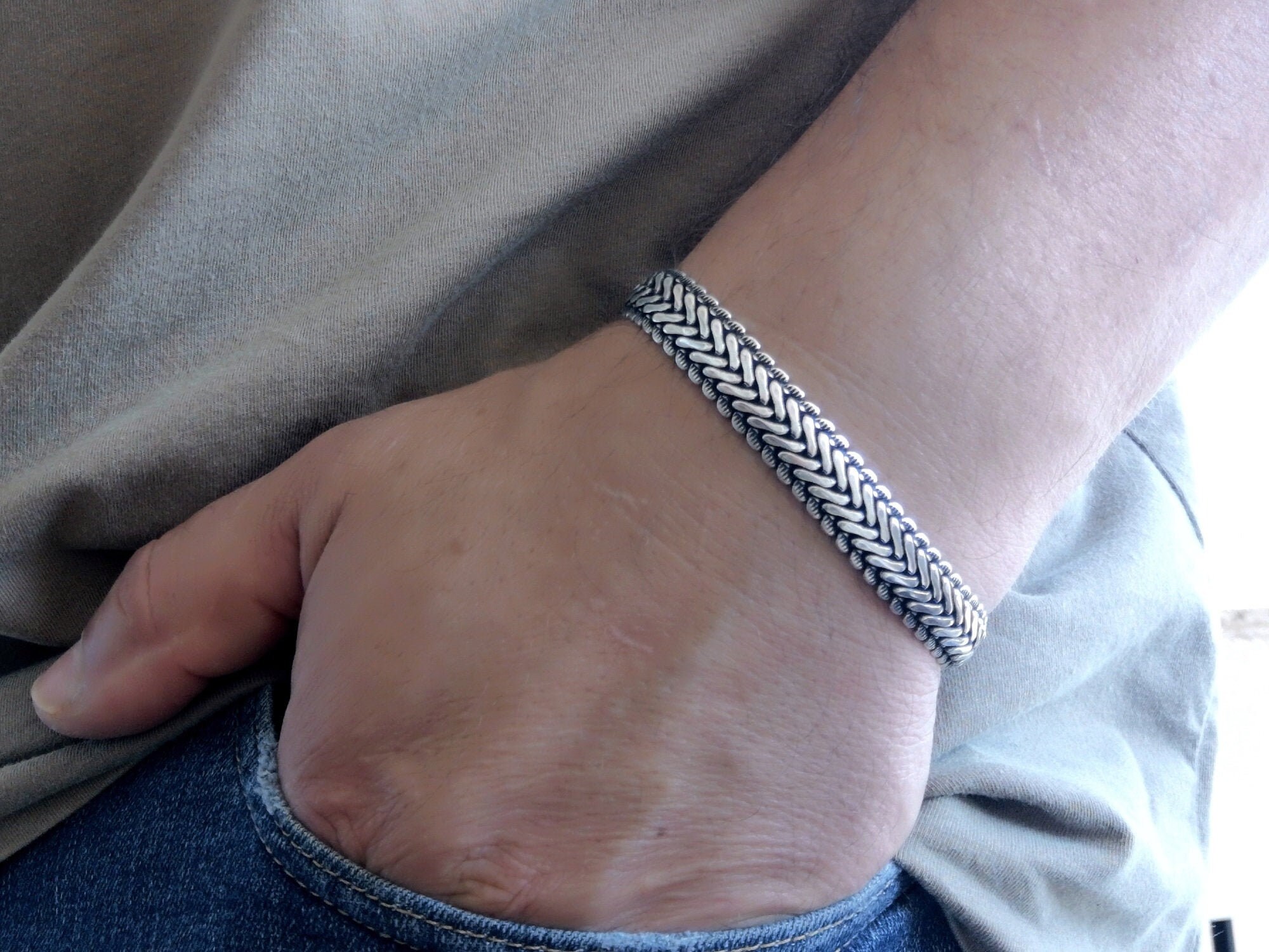 Bold Silver Braided Chain Bracelet - Etsy Australia