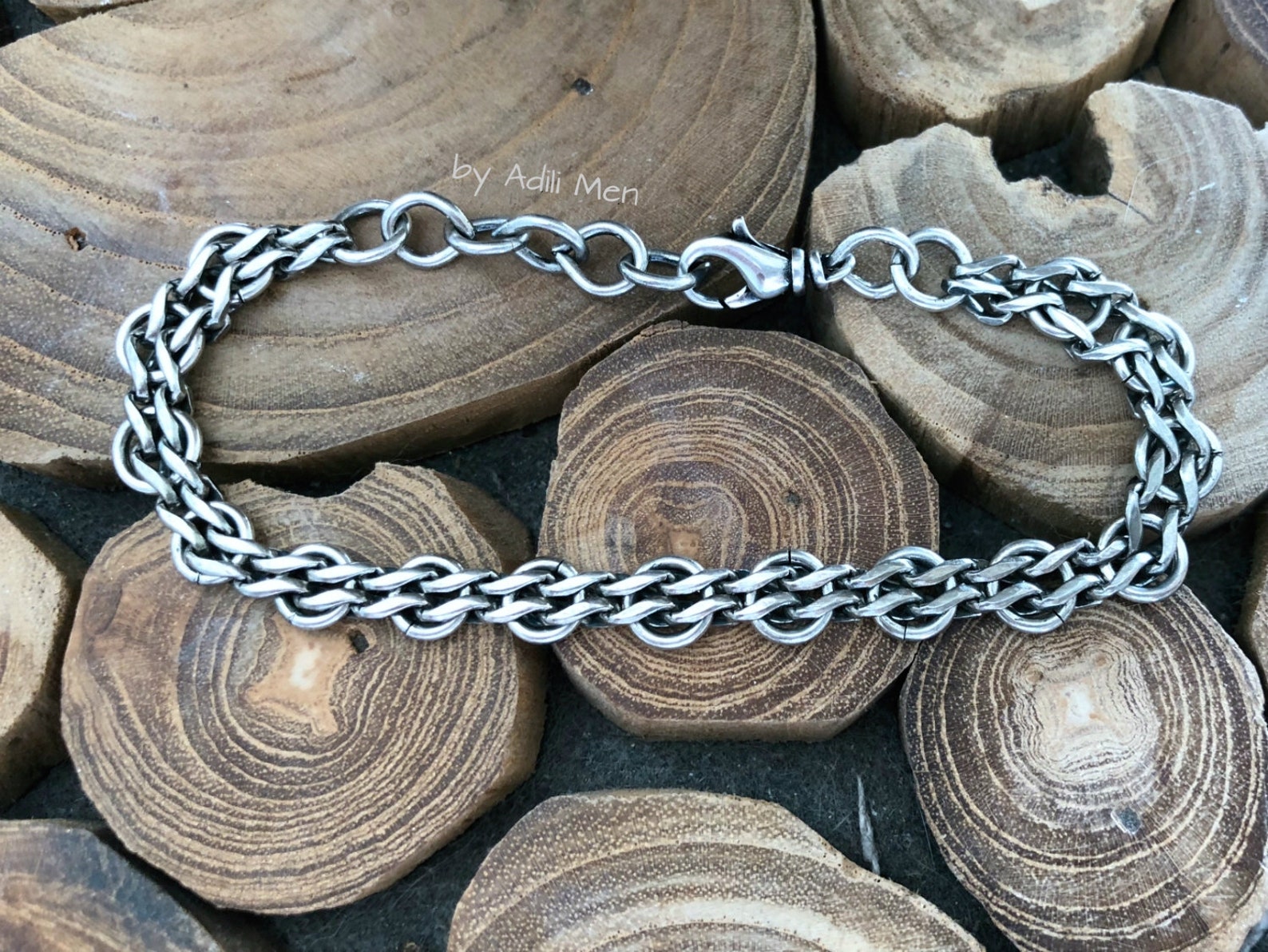 Men's Silver Rolo Ring Chain Bracelet | Etsy