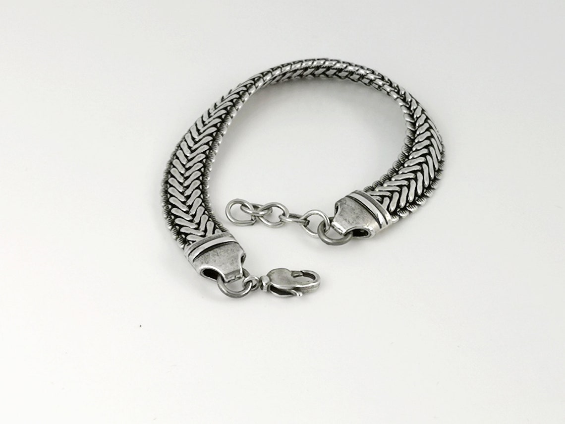 Bold Silver Braided Chain Bracelet | Etsy