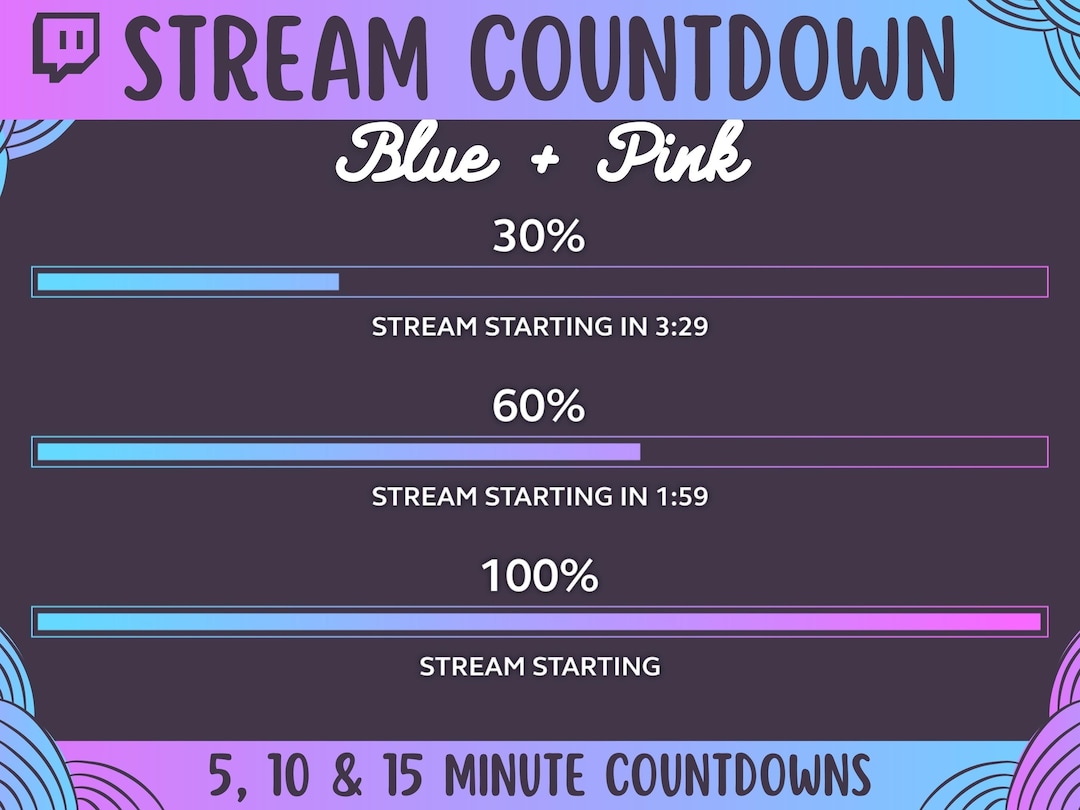 Stream Countdown Timer | Pink Purple & Turquoise Blue Gradient Twitch ...