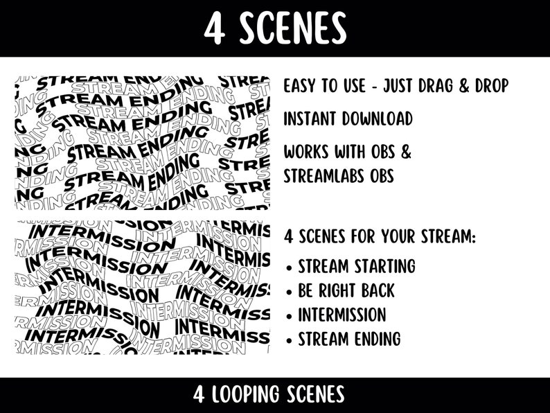 Animated Twitch Screens Black & White Looping Scenes for - Etsy