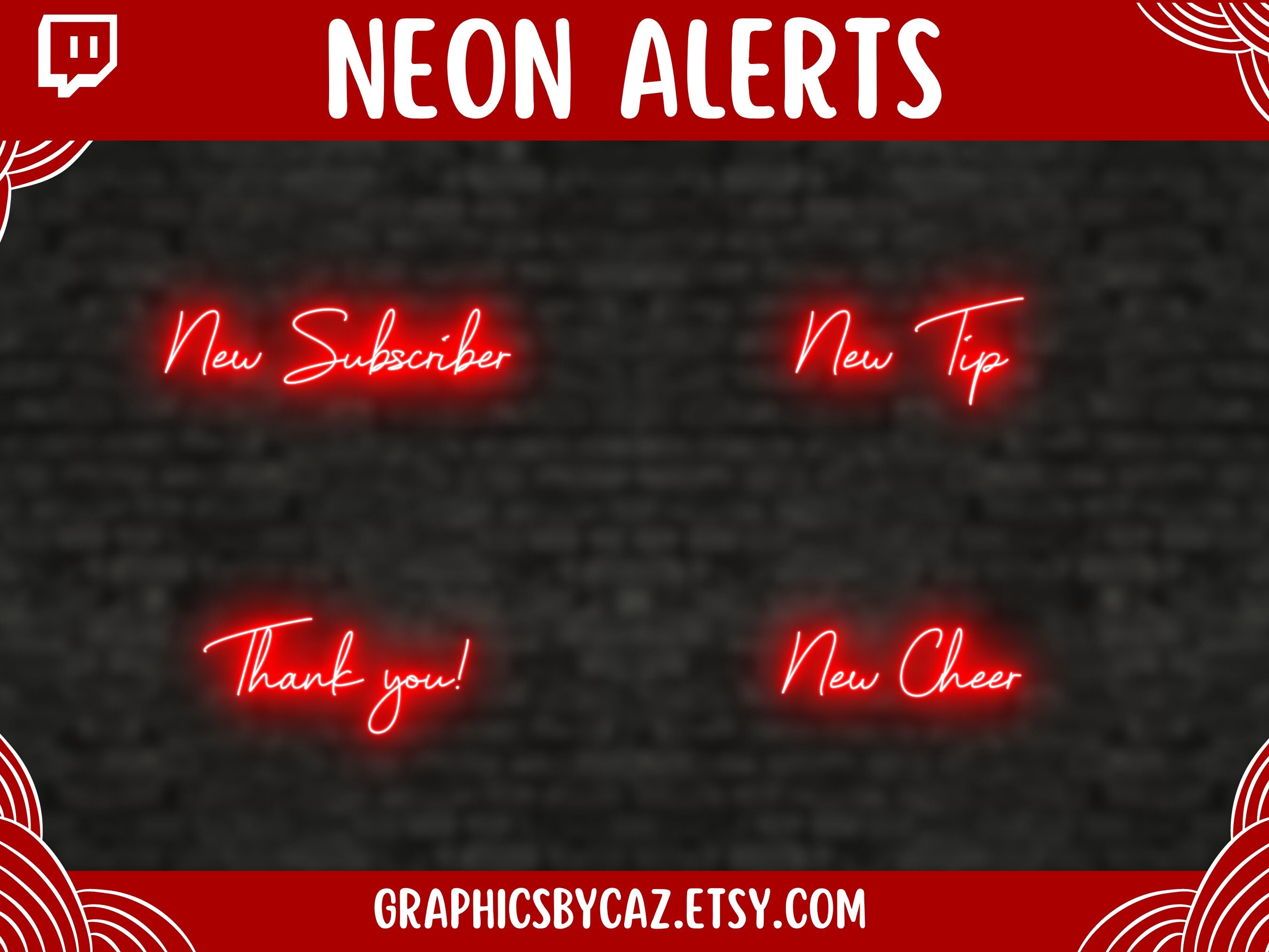 Animated Neon Sign Alerts for Twitch & Streamers LED Red Fluorescent ...