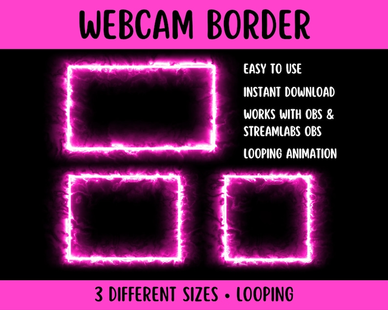 Pink Overlay Border Animated Facecam Frames for Twitch and SLOBS / OBS ...