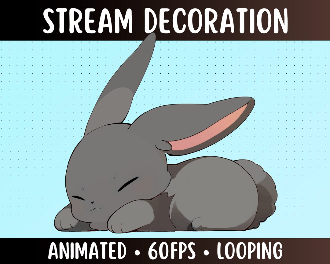 Animated Sleeping Bunny | Sleepy Dark Grey Rabbit Stream Decoration ...