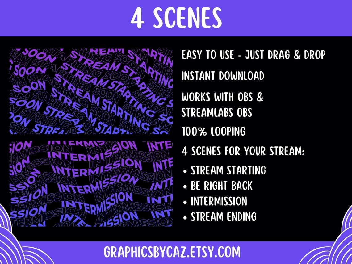 Purple Animated Twitch Screens Looping Scenes for Streamers - Etsy