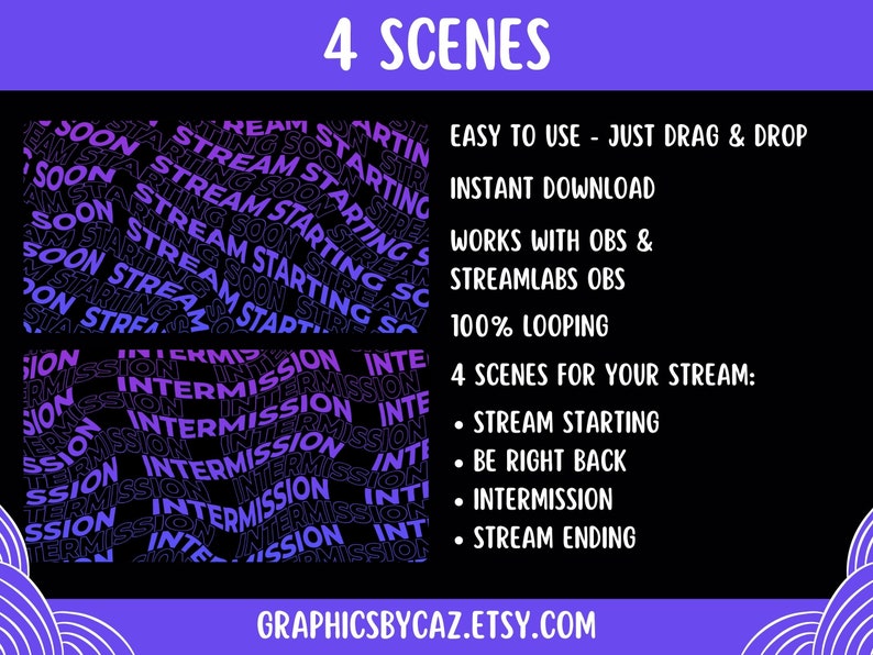 Purple Animated Twitch Screens Looping Scenes for Streamers - Etsy