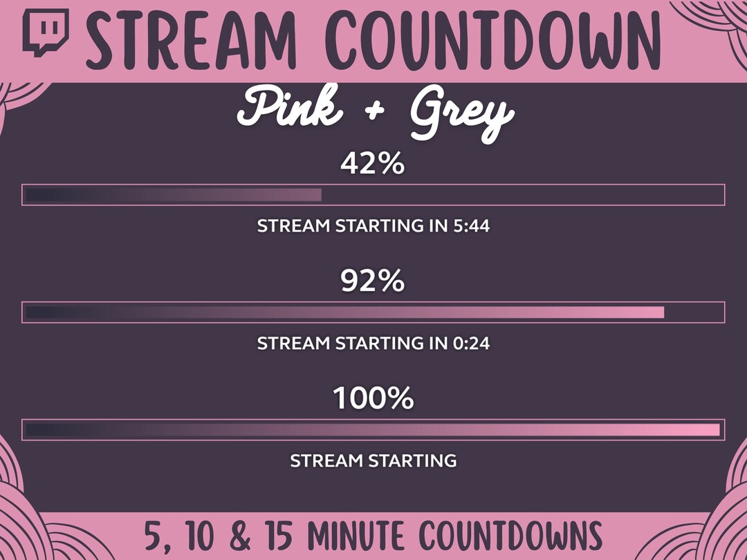 Stream Countdown Timer | Pink & Grey Gradient Twitch Streamer Starting ...