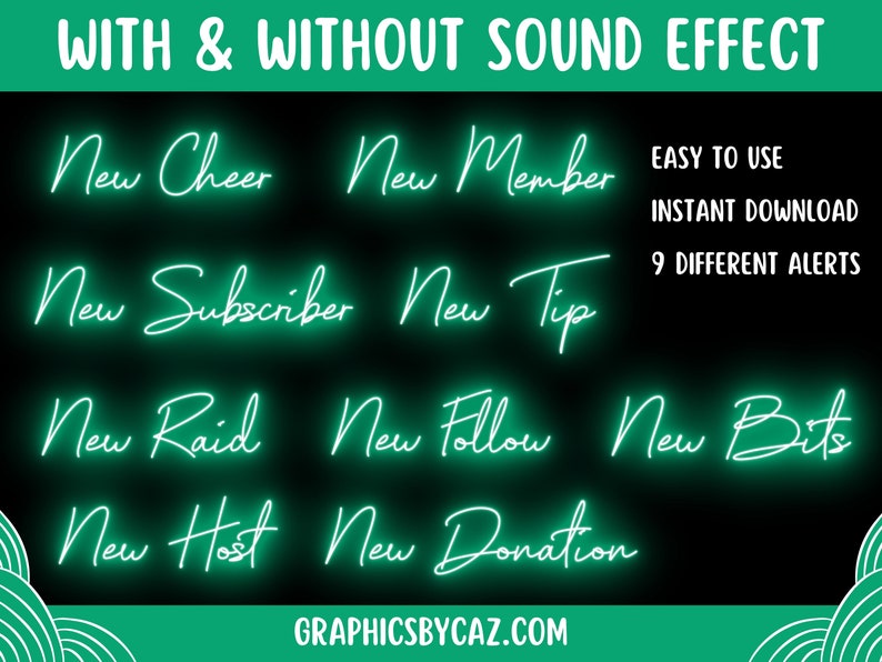 ANIMATED Alerts With Sound Emerald Green Neon Twitch Stream - Etsy