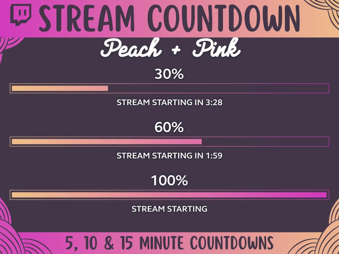 Stream Countdown | Peach & Pink Gradient Twitch Streamer Starting Timer ...