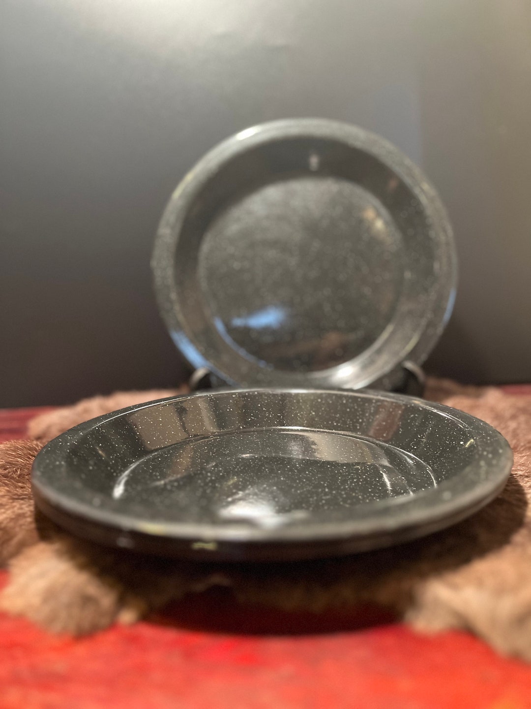 Enamel Speckled Black Plates Set/ Rustic Camping Country Decor - Etsy