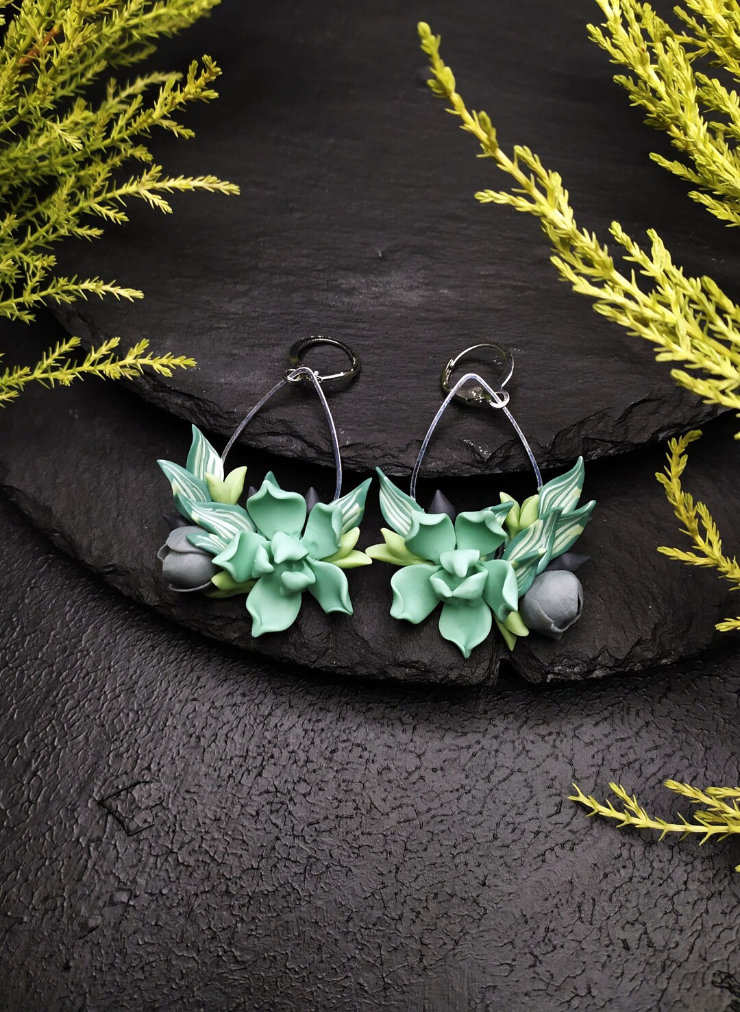Mint Green Succulent Earrings for Women -stainless Still and Polymer ...
