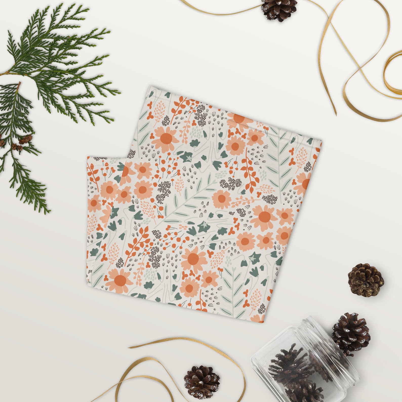 Forest Botanical Peach Floral Neck Gaiter, Winter Ski Buff - Etsy