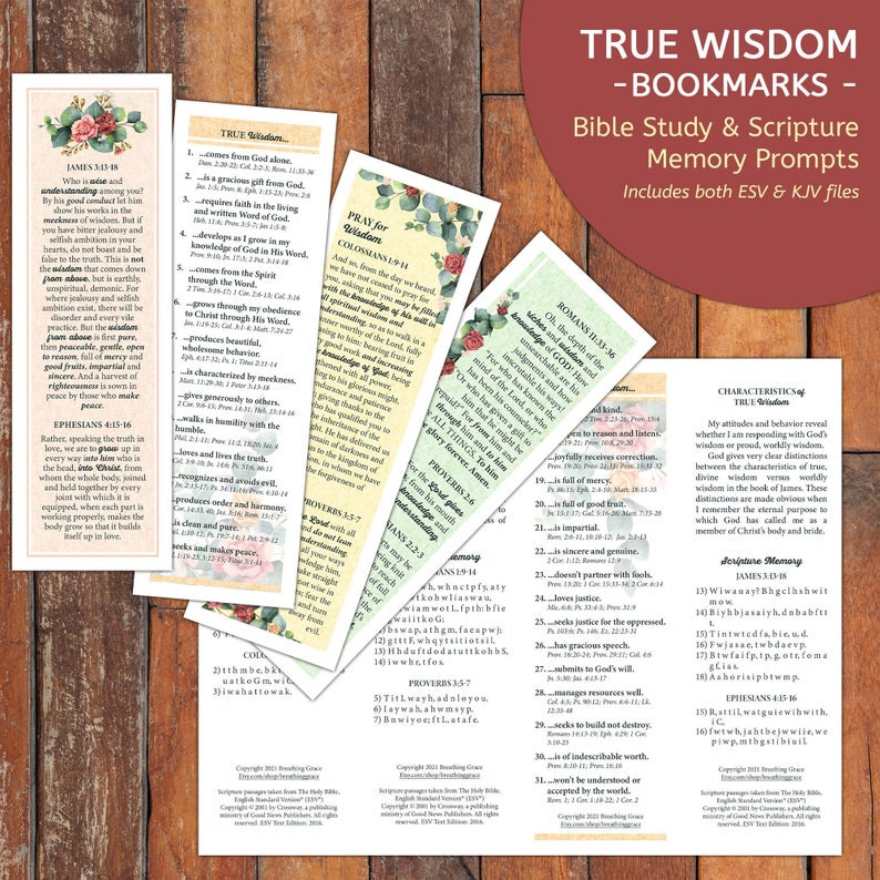 True Wisdom Bible Study Bookmarks - Scripture Memory Prompts ...