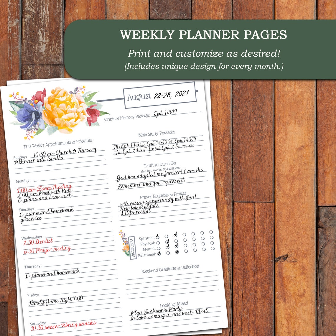 Weekly Printable Planner Pages - Weekly Snapshot - Undated Planner ...
