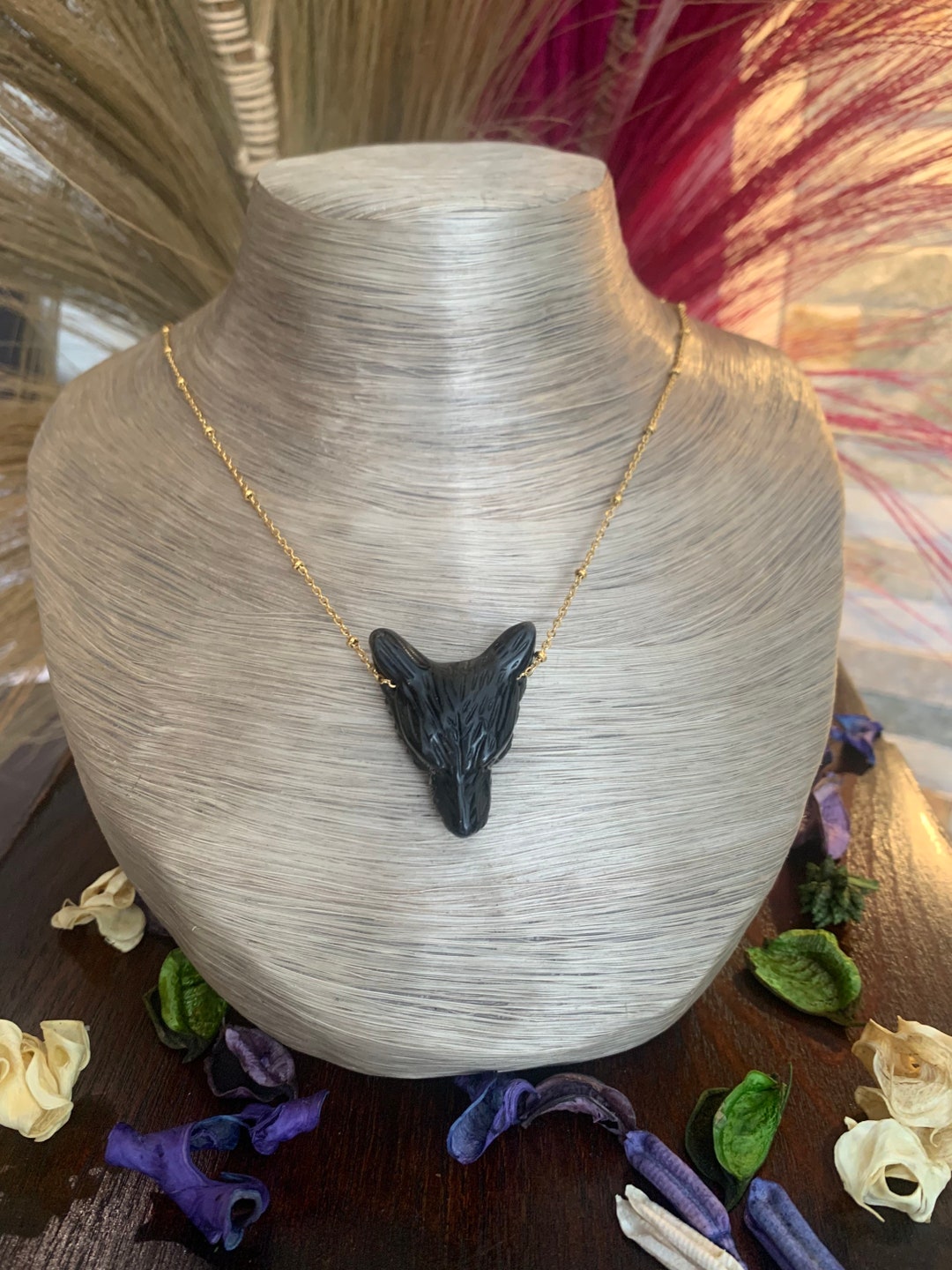 Golden Obsidian Wolf Spirit Necklace - Etsy