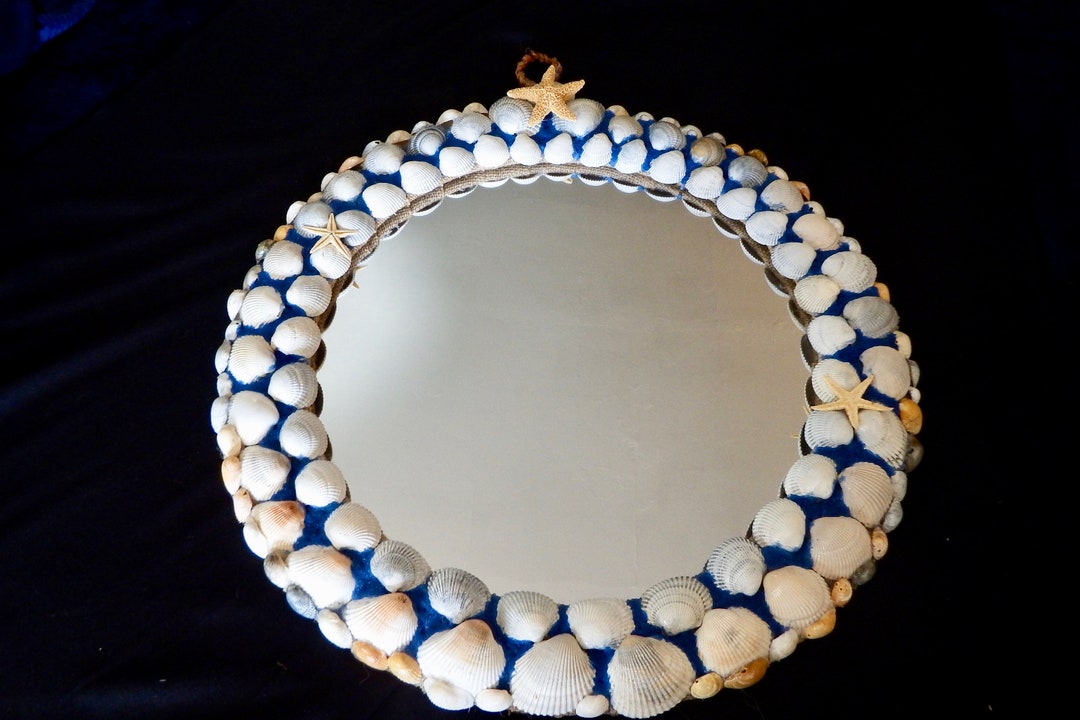 19 Inch Cockle Shell and Blue Sand Mirror With Starfish - Etsy