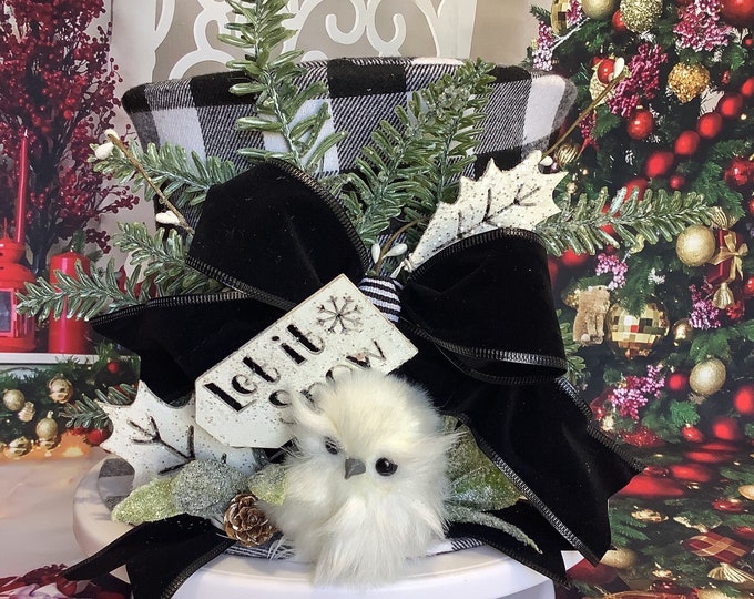 Tree Topper White and Black Buffalo Plaid Snowman Hat Tree Topper Top ...