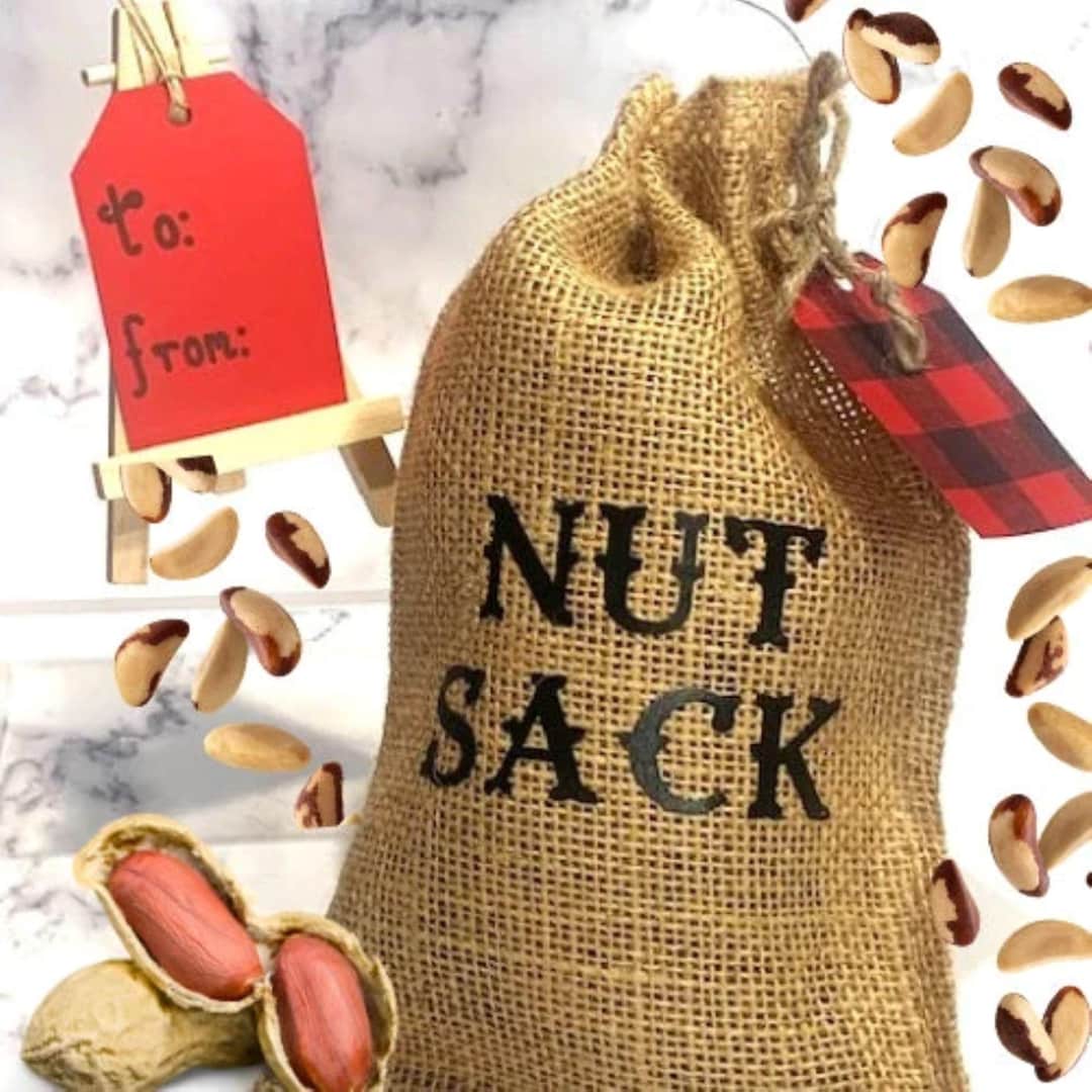 NUT SACK BURLAP Gift Bag & Plaid Tag Christmas Gift Bag Gag Gift Bag ...