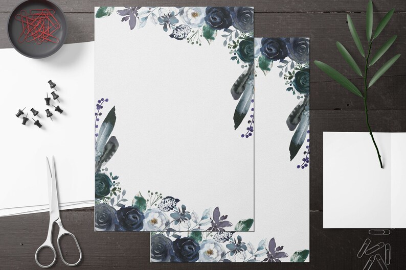 Dark Boho Floral Stationary, Lined and Unlined Journaling Papers ...