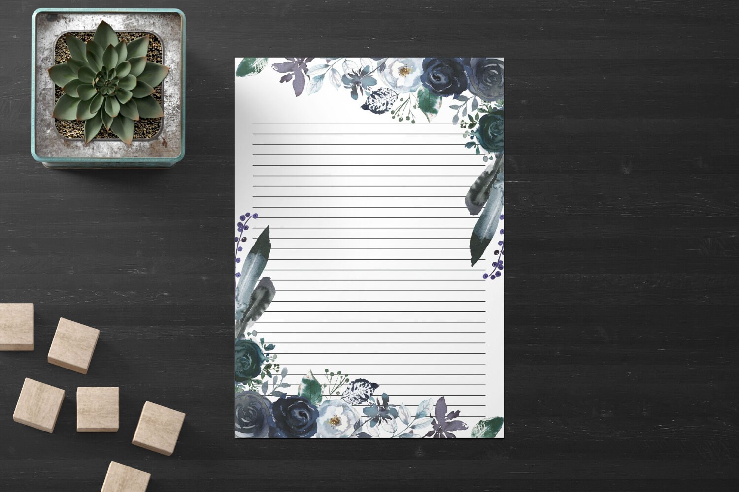 Dark Boho Floral Stationary, Lined and Unlined Journaling Papers ...