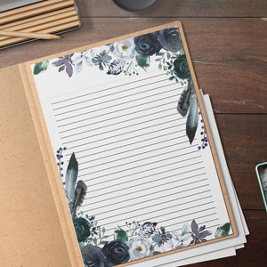 Dark Boho Floral Stationary, Lined and Unlined Journaling Papers ...