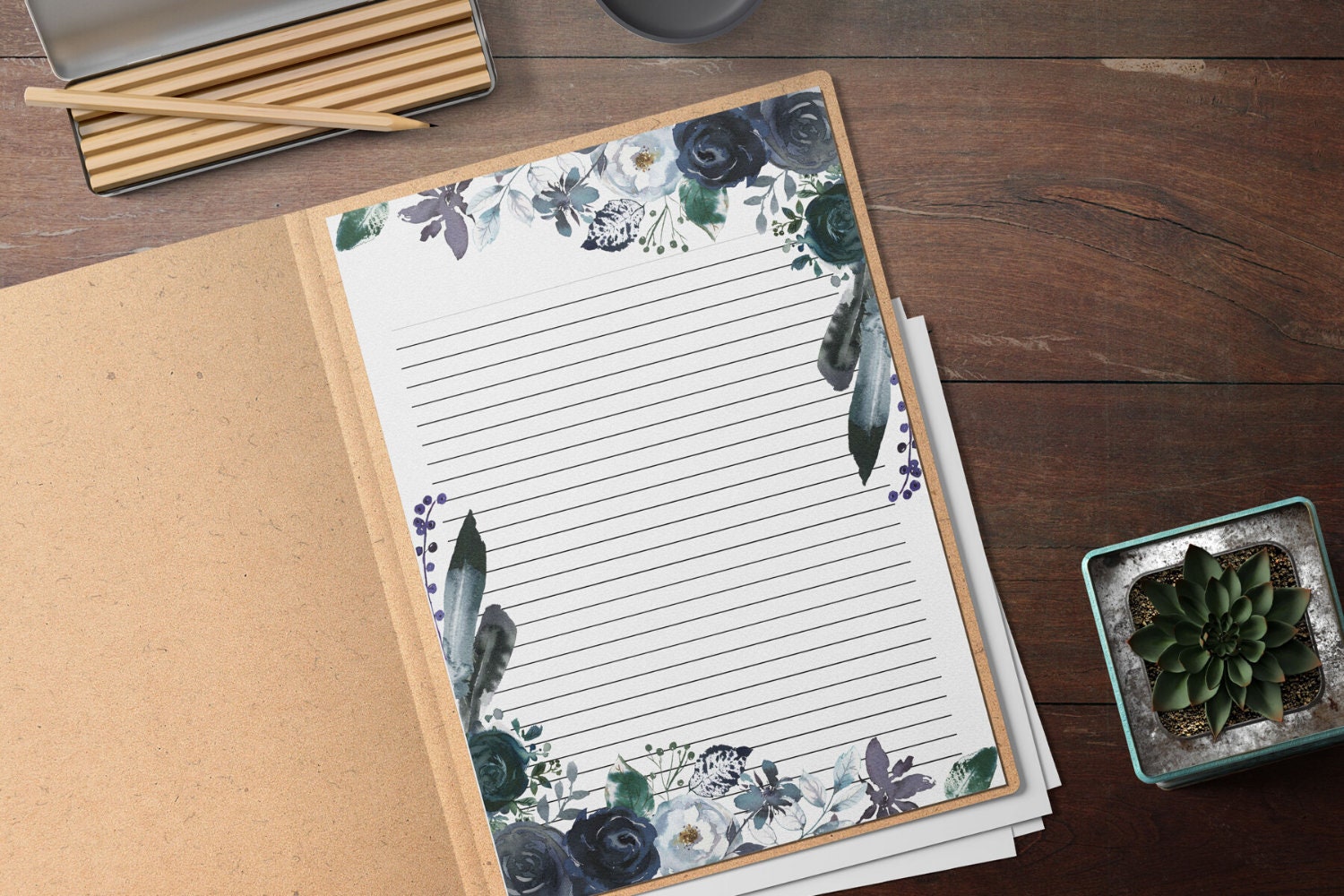 Dark Boho Floral Stationary, Lined and Unlined Journaling Papers ...