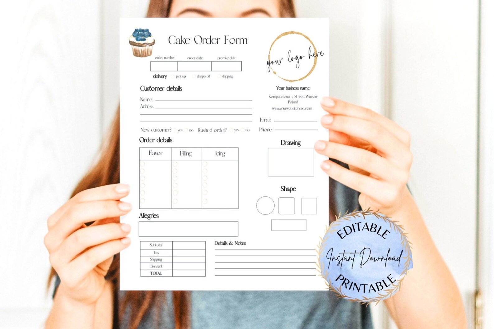 EDITABLE Cake Order Form Template Bakery Order Form Receipt | Etsy