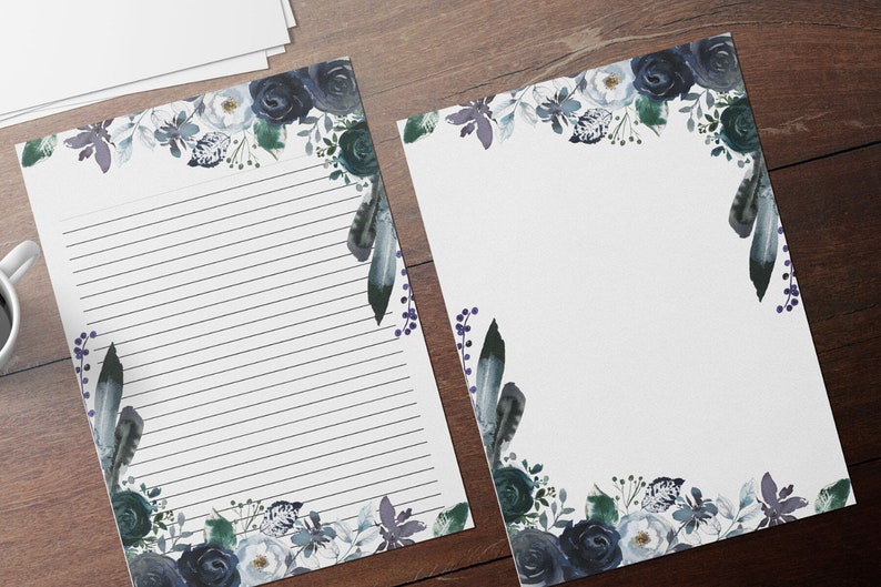 Dark Boho Floral Stationary, Lined and Unlined Journaling Papers ...