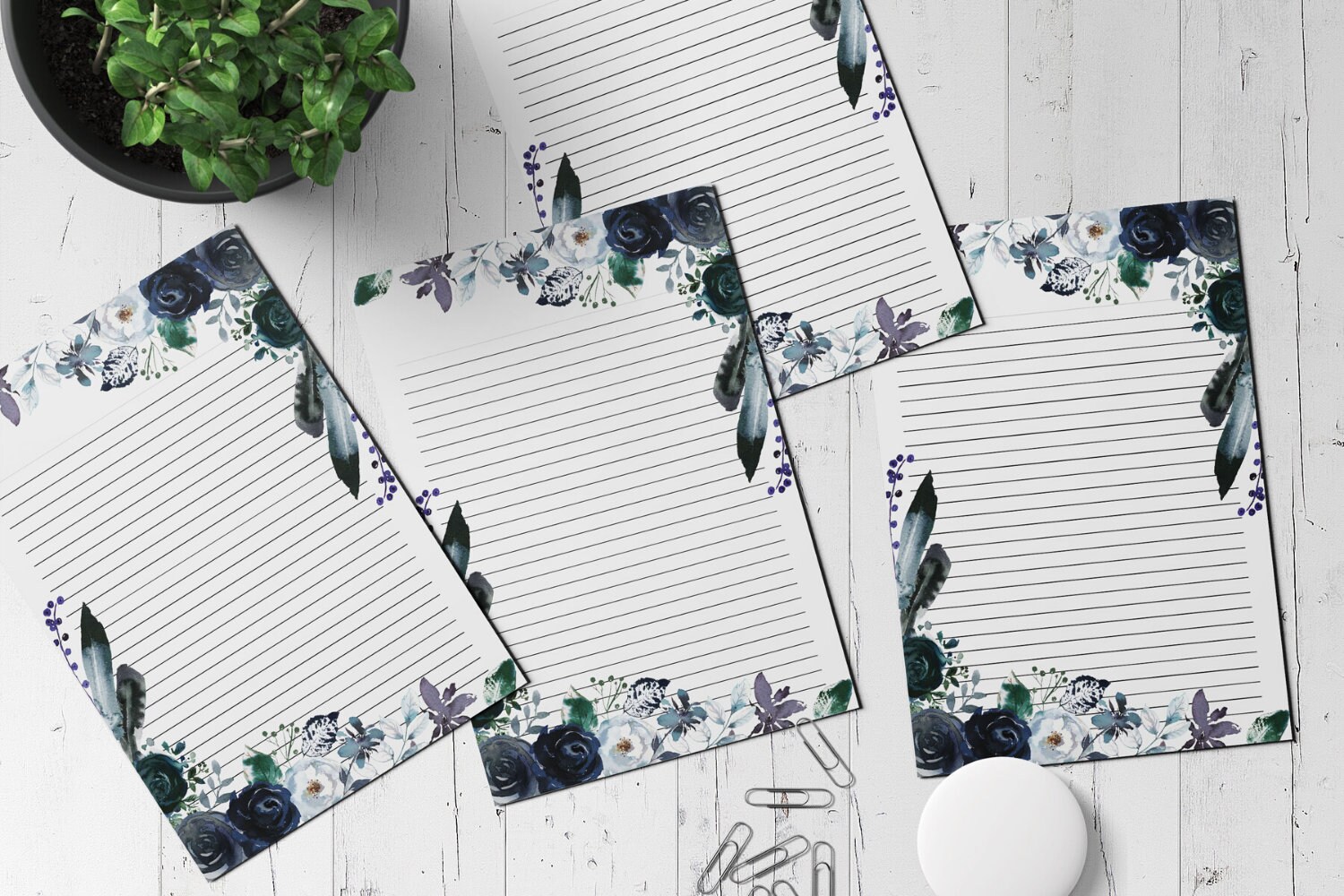 Dark Boho Floral Stationary, Lined and Unlined Journaling Papers ...
