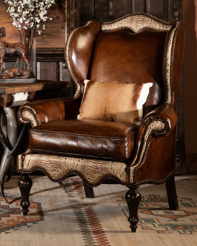 Canyon Sauvage Leather Wingback Chair | Rustic Elegant Style - Etsy
