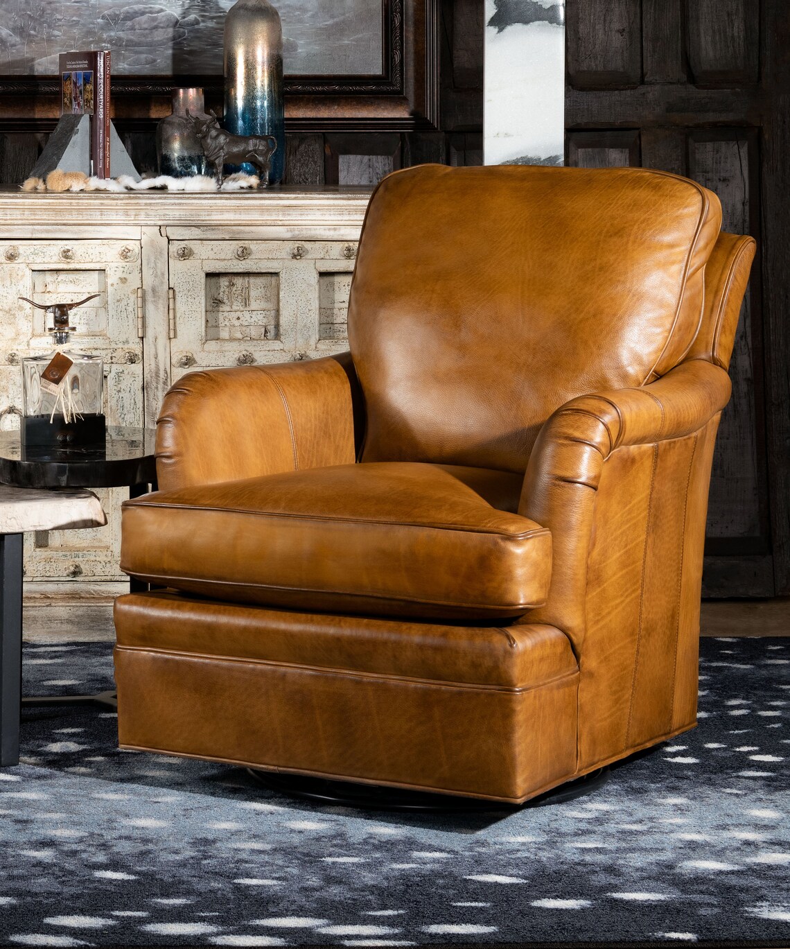 Dutton Swivel Glide Chair Fine Leather Furniture American Made - Etsy