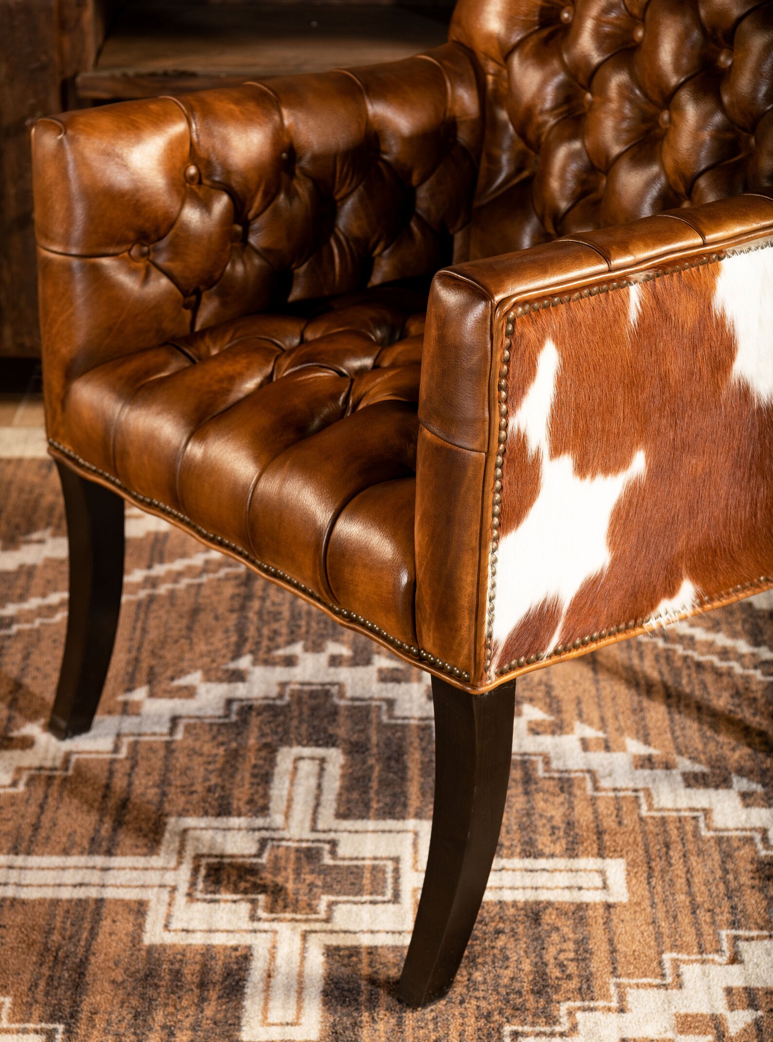 Reno Tufted Leather Chair Cowhide Furniture Accent Rustic Western - Etsy