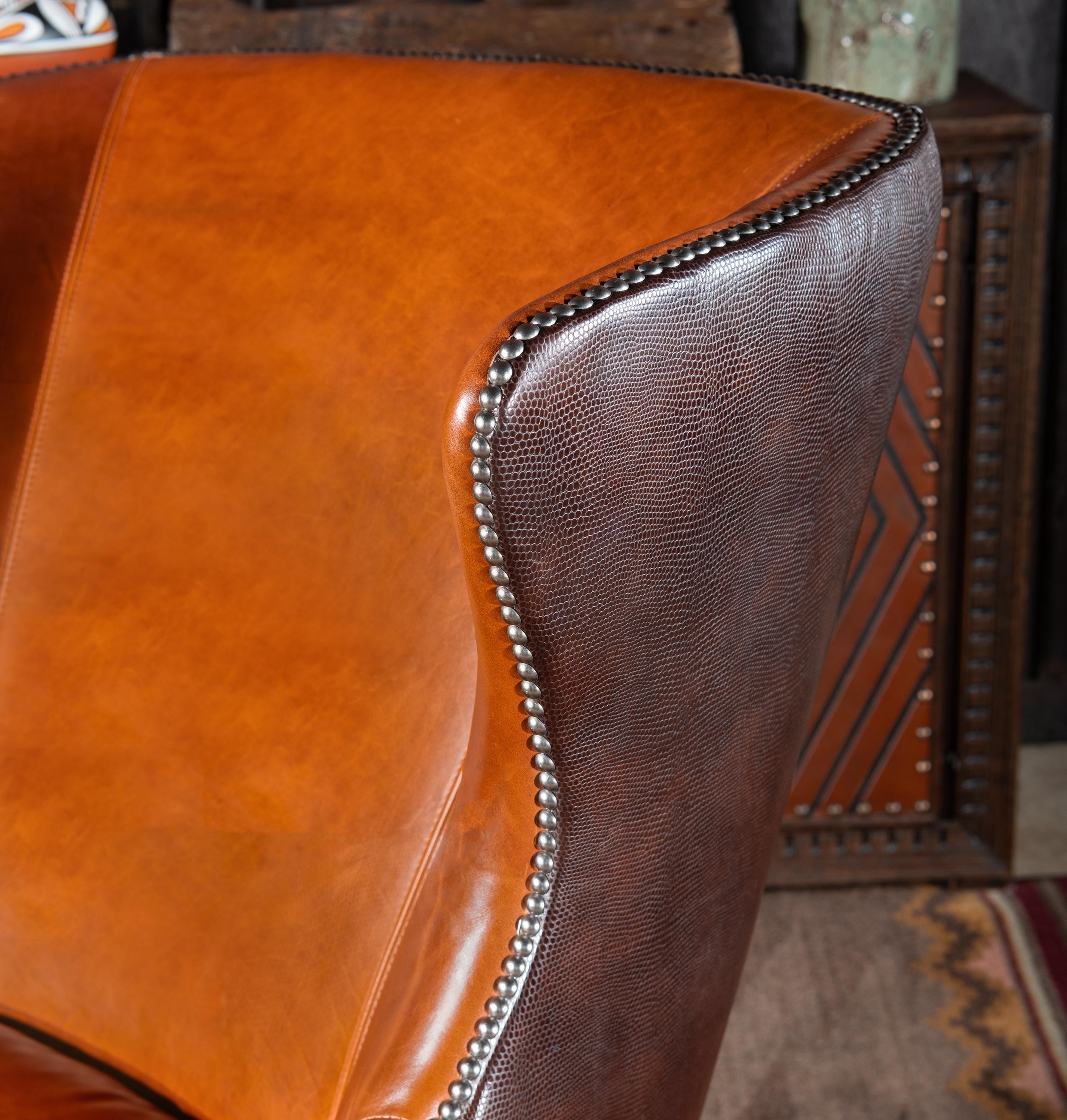 Top Grain Leather Wingback Chair | Cognac Waxed, American Made - Etsy