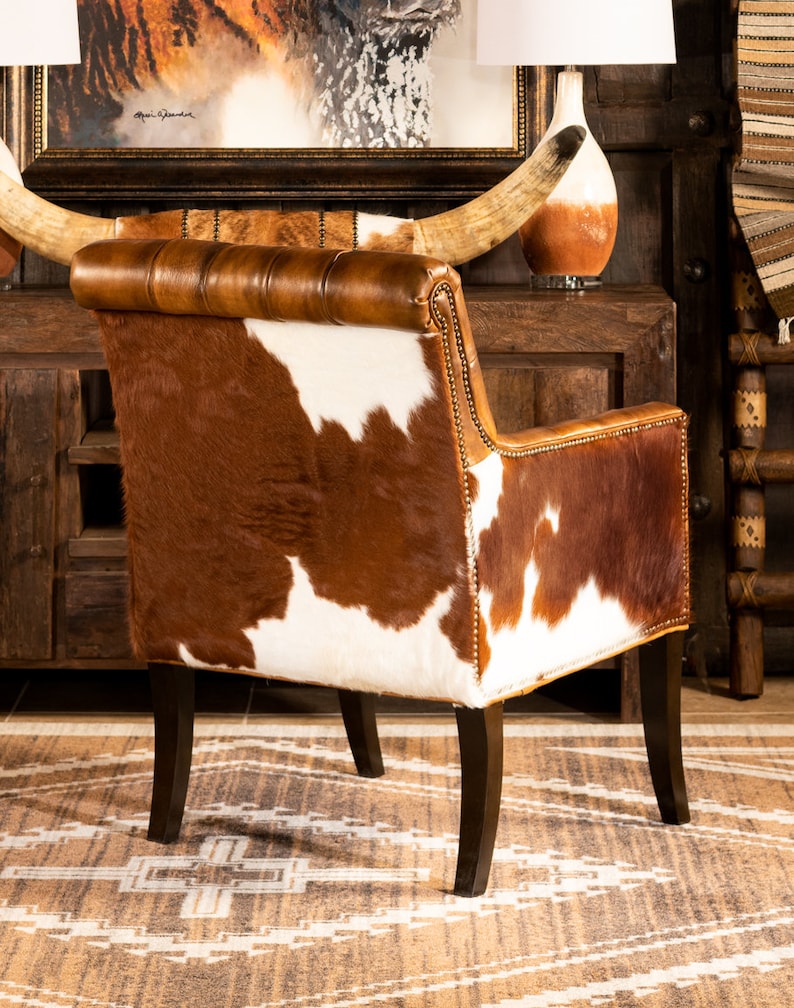 Reno Tufted Leather Chair Cowhide Furniture Accent Rustic Western - Etsy