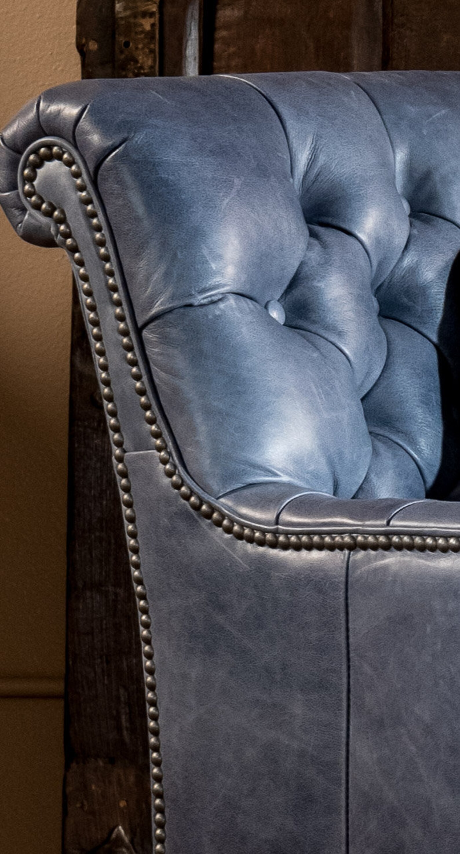 Elsa Slate Chair- Elegant Tufted Blue Leather Chair-western ...