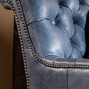 Elsa Slate Chair- Elegant Tufted Blue Leather Chair-western ...