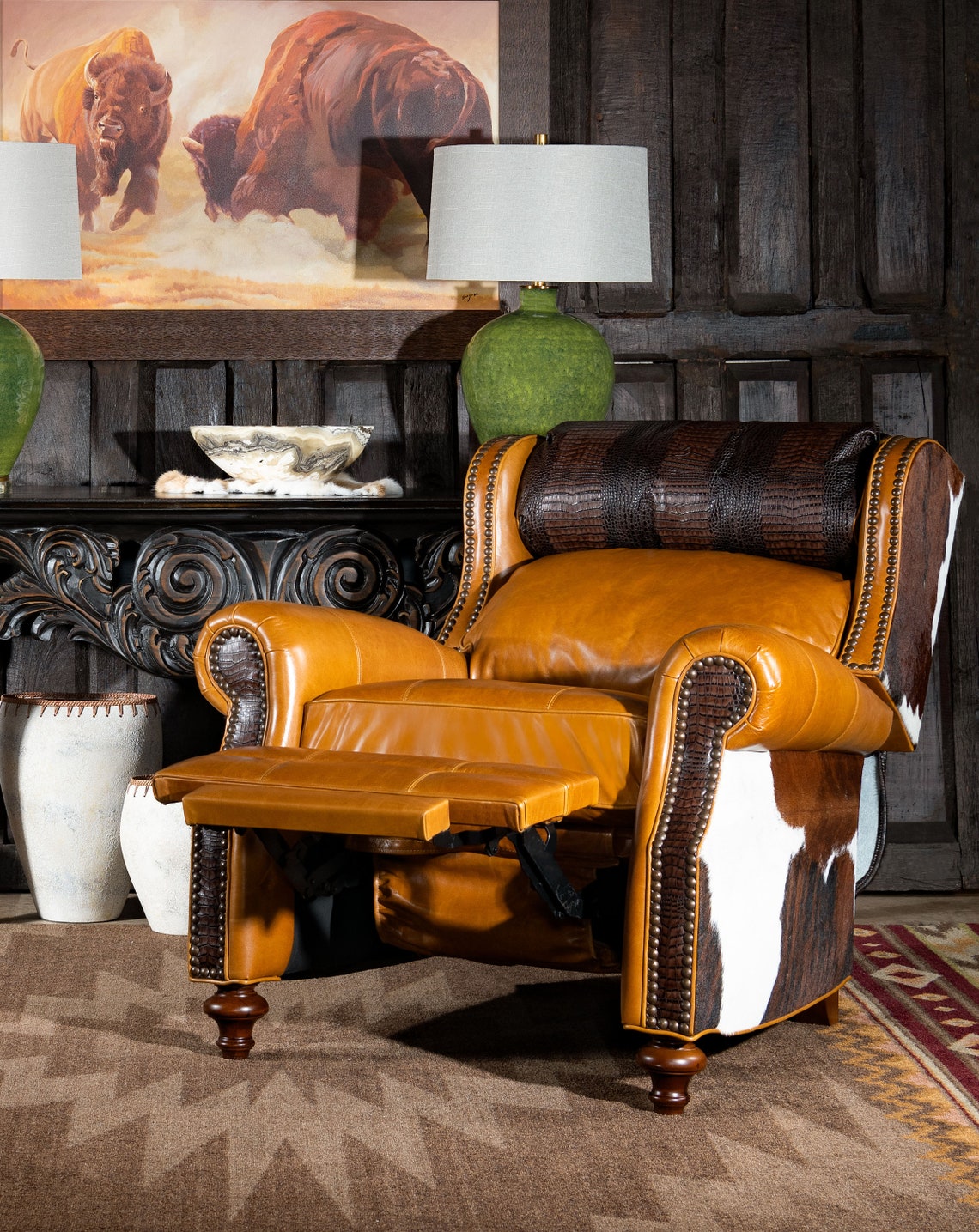 Bronco Recliner | Western | Leather | American Made | Cowhide | High ...