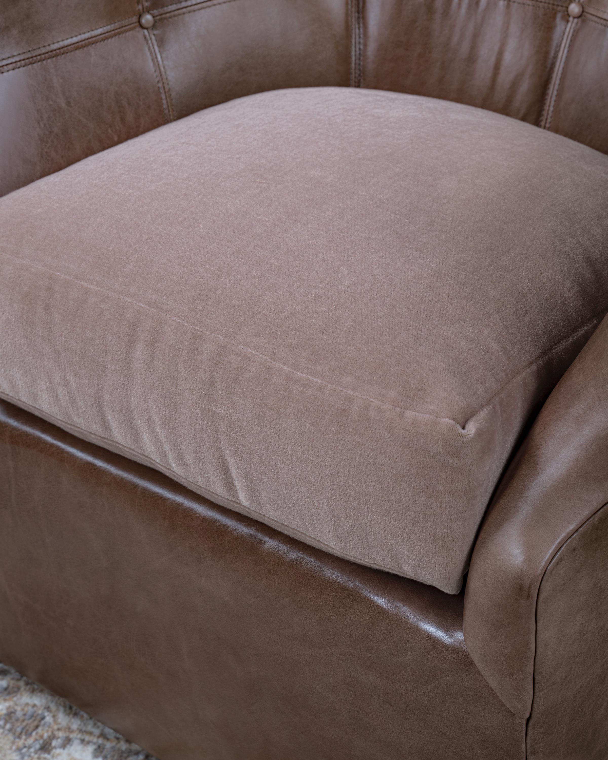 Shelby Dove Leather Swivel Chair | American Made | 8 Way Hand Tied ...