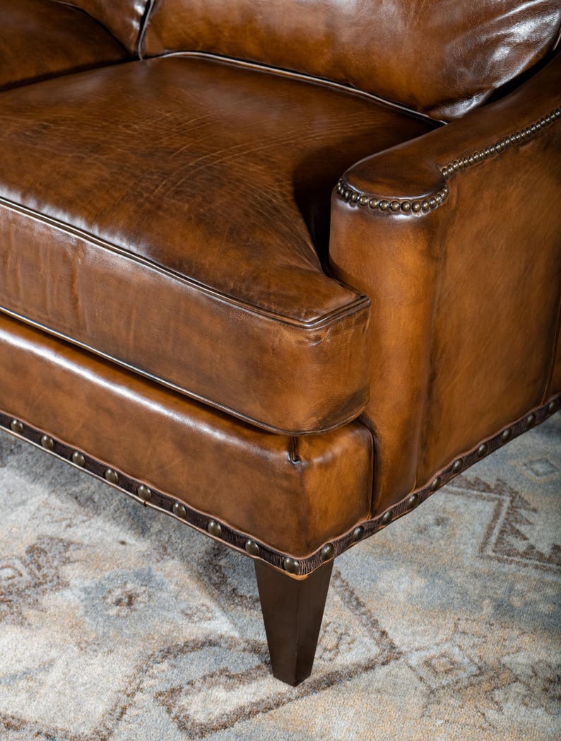 Hand Burnished Leather Sofa | American Made Traditional Design - Etsy