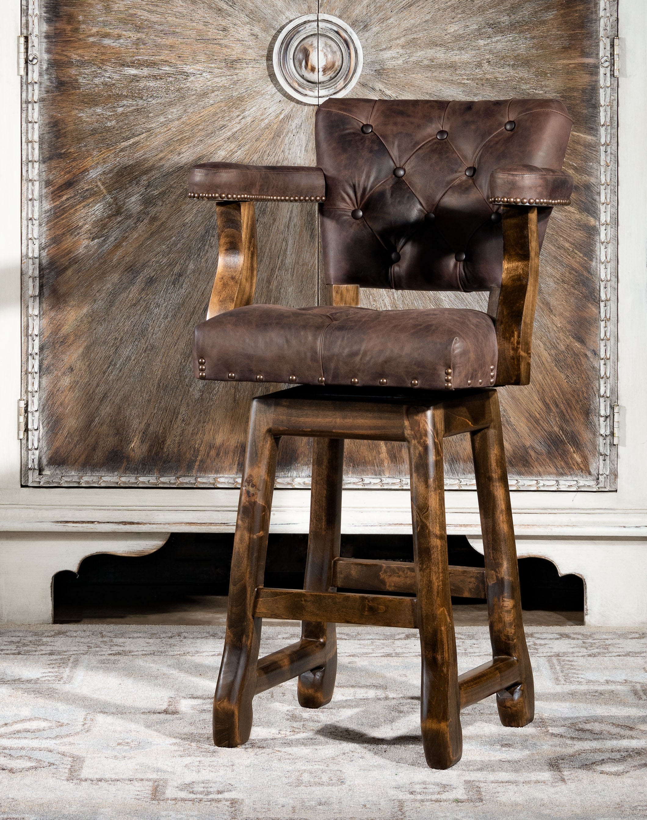 Chisum Axis Swivel Barstool With Arms | Ranch Style Bar Stool - Etsy