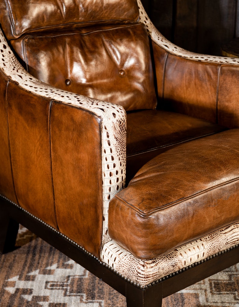 Saddleback Ivory Croc Chair Western Ranch Style American Made Top Grain ...