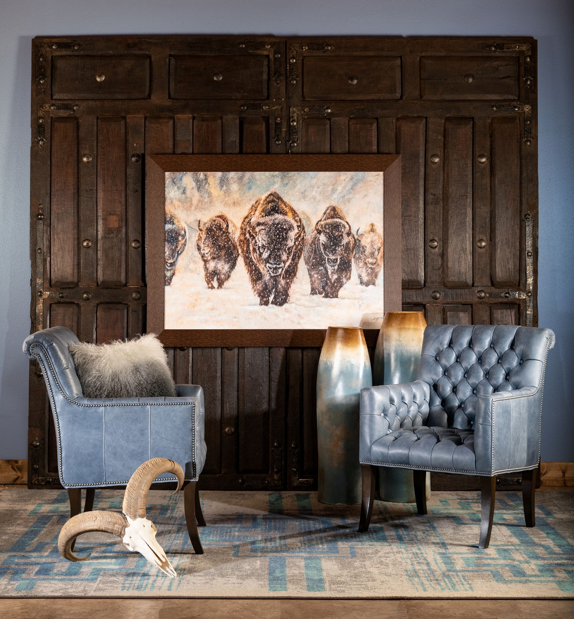 Elsa Slate Chair- Elegant Tufted Blue Leather Chair-western ...