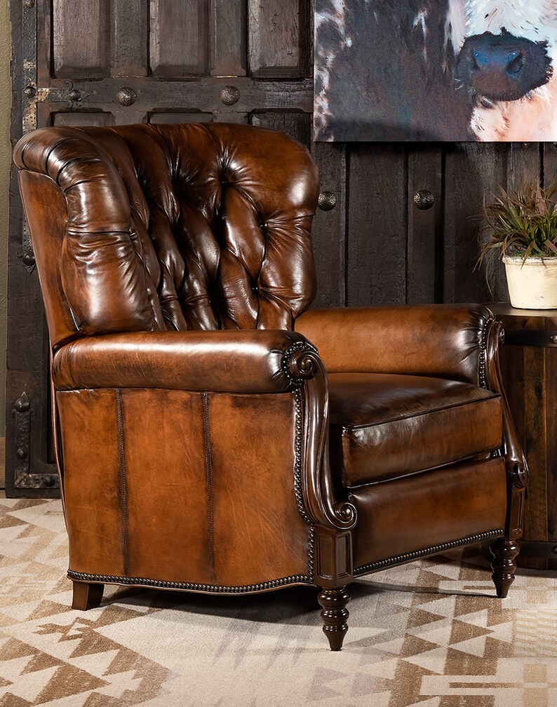Camden Leather Recliner | Saddle Leather | Tufted | Traditional ...