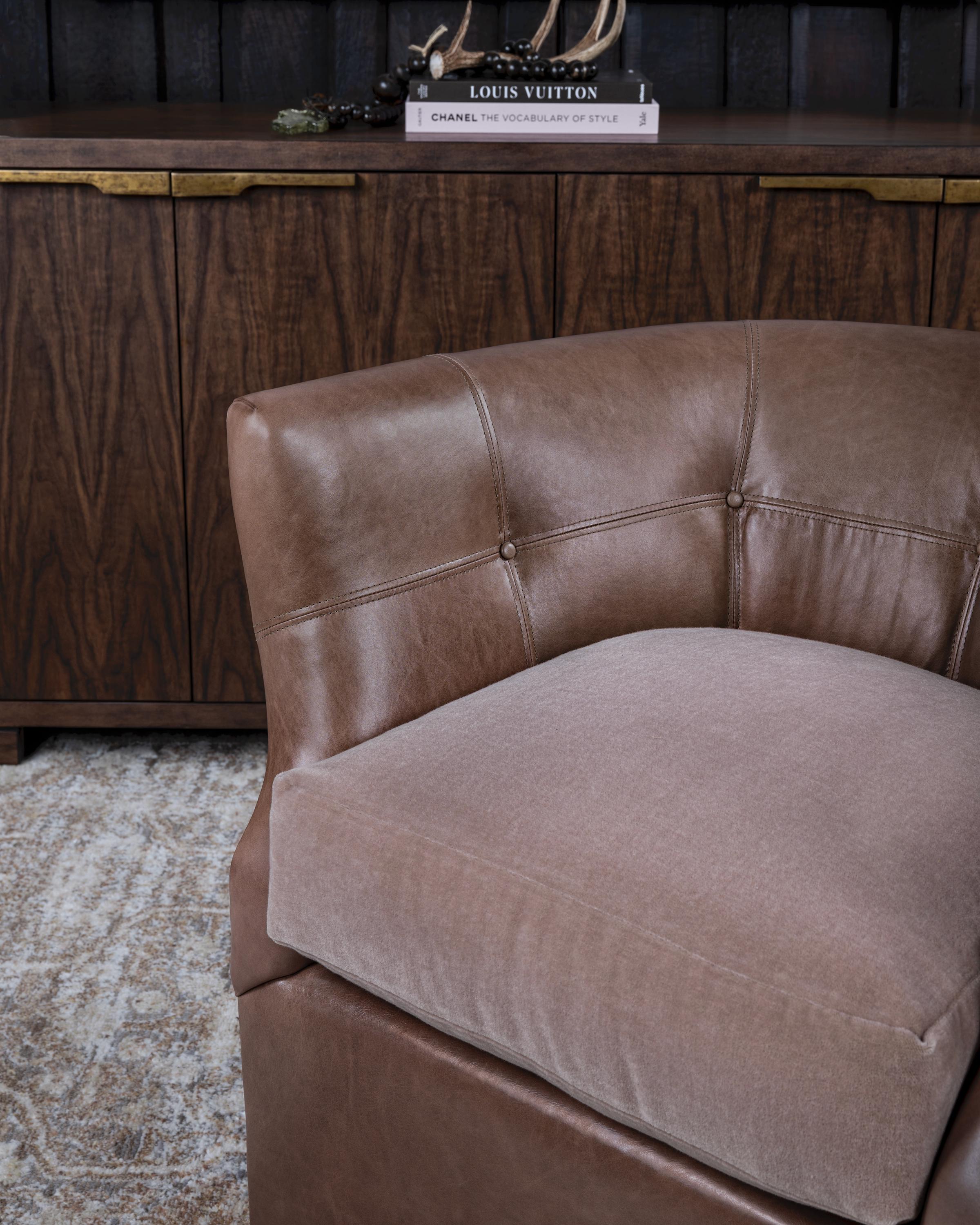 Shelby Dove Leather Swivel Chair | American Made | 8 Way Hand Tied ...