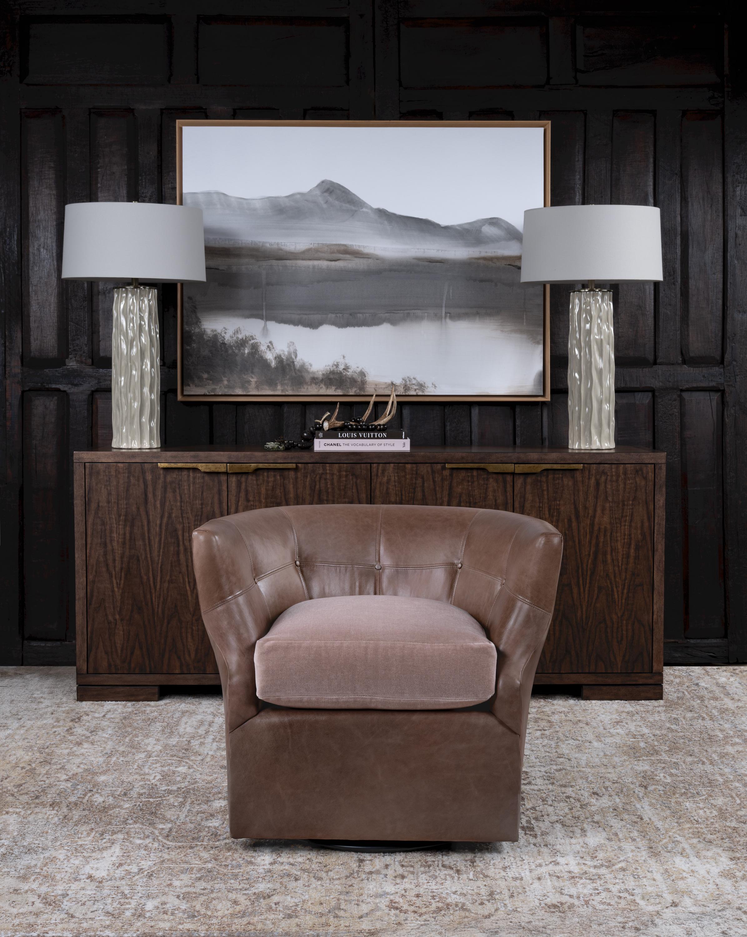 Shelby Dove Leather Swivel Chair | American Made | 8 Way Hand Tied ...