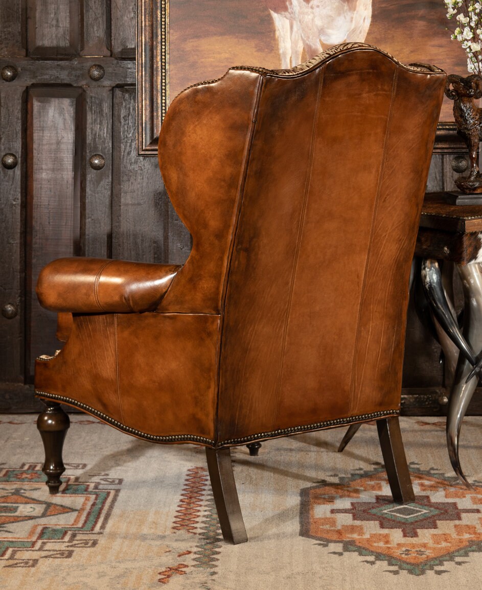 Canyon Sauvage Leather Wingback Chair | Rustic Elegant Style - Etsy
