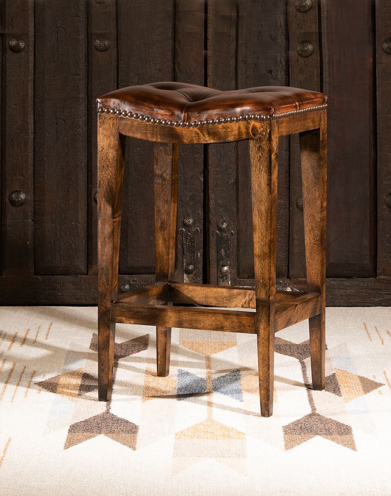 Cheyenne Saddle Stool | Rustic Charm | Western Leather | Ranch Style ...