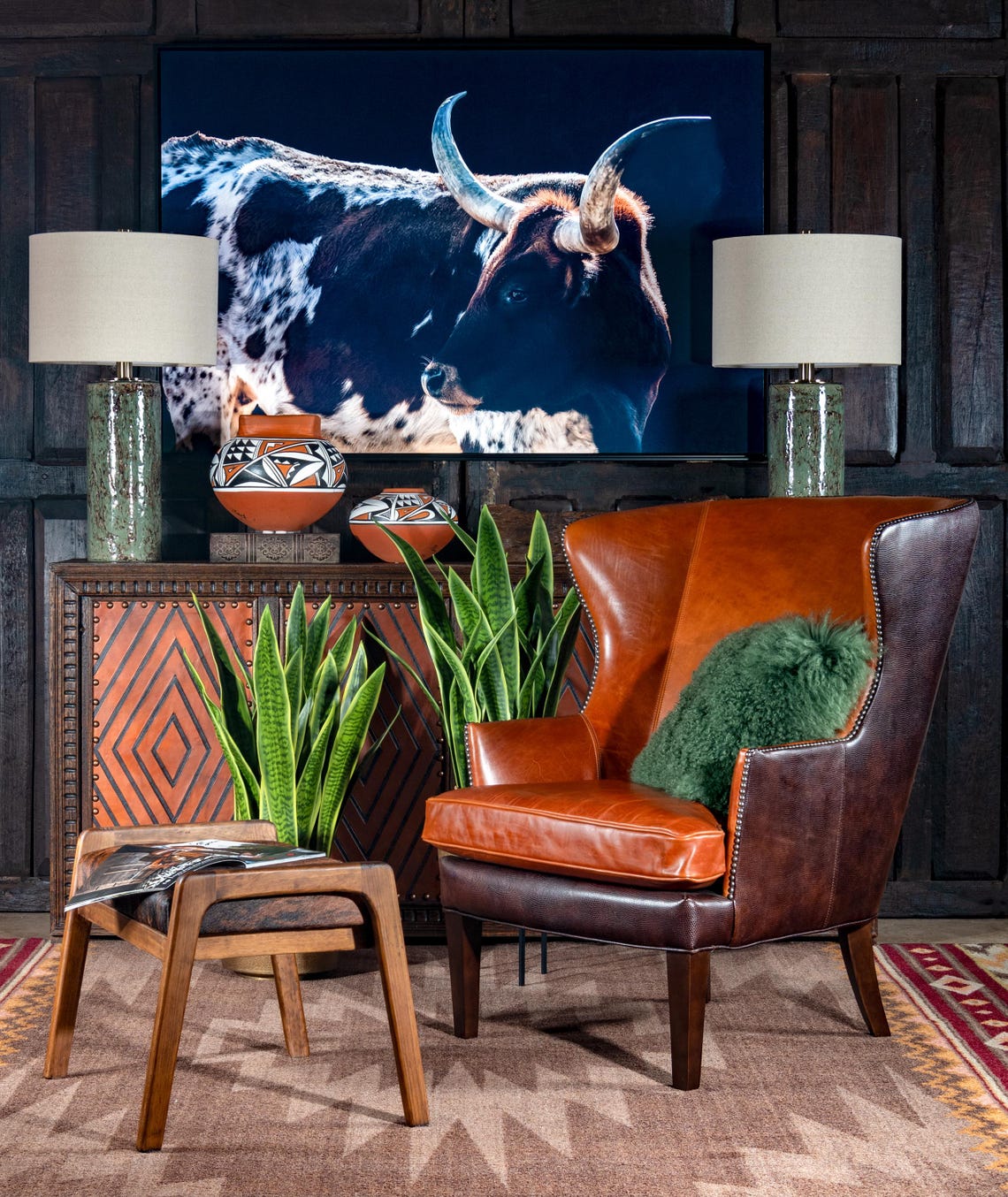 Top Grain Leather Wingback Chair | Cognac Waxed, American Made - Etsy