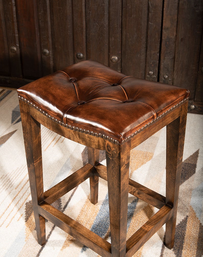 Cheyenne Saddle Stool | Rustic Charm | Western Leather | Ranch Style ...