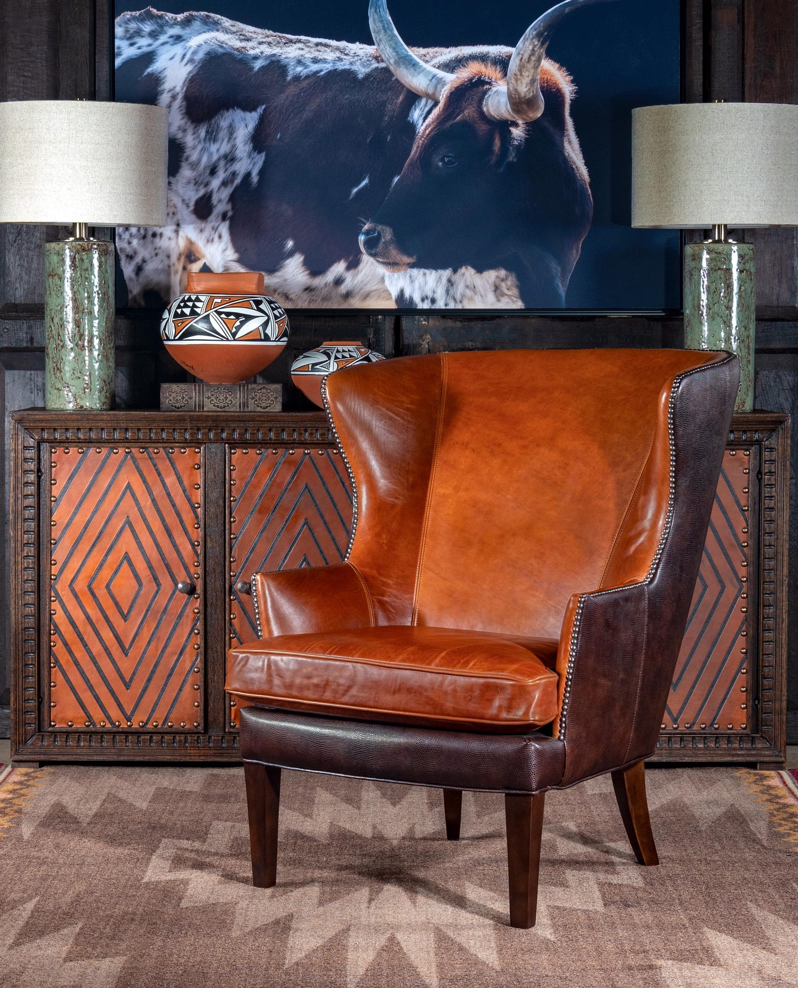Top Grain Leather Wingback Chair | Cognac Waxed, American Made - Etsy